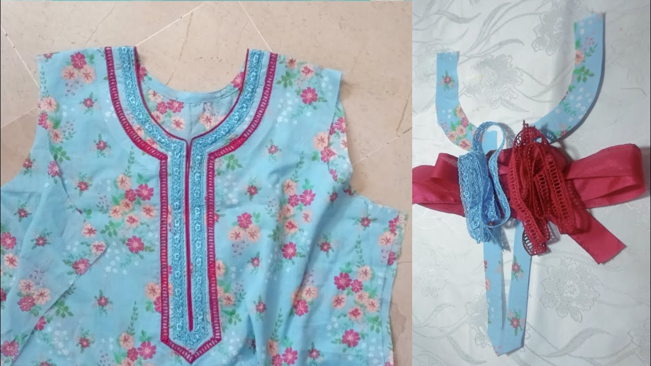 Lace with joint lace trendy neck design cutting and stitching ...