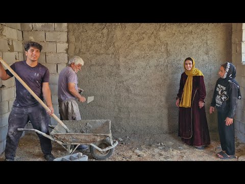 Inside view of Hossein and Fereshteh new house: cementing with the help of their father