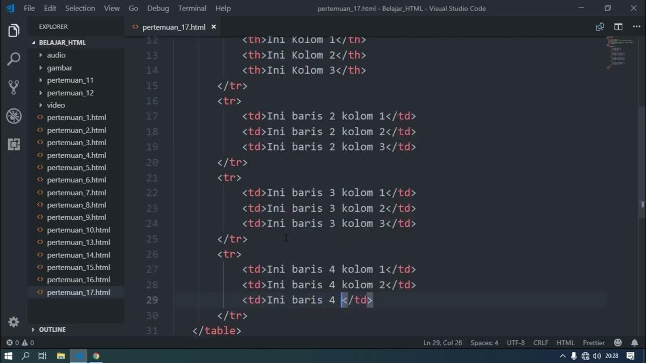 TUTORIAL HTML LENGKAP PART 17 | MEMBUAT TABEL DI HTML - YouTube