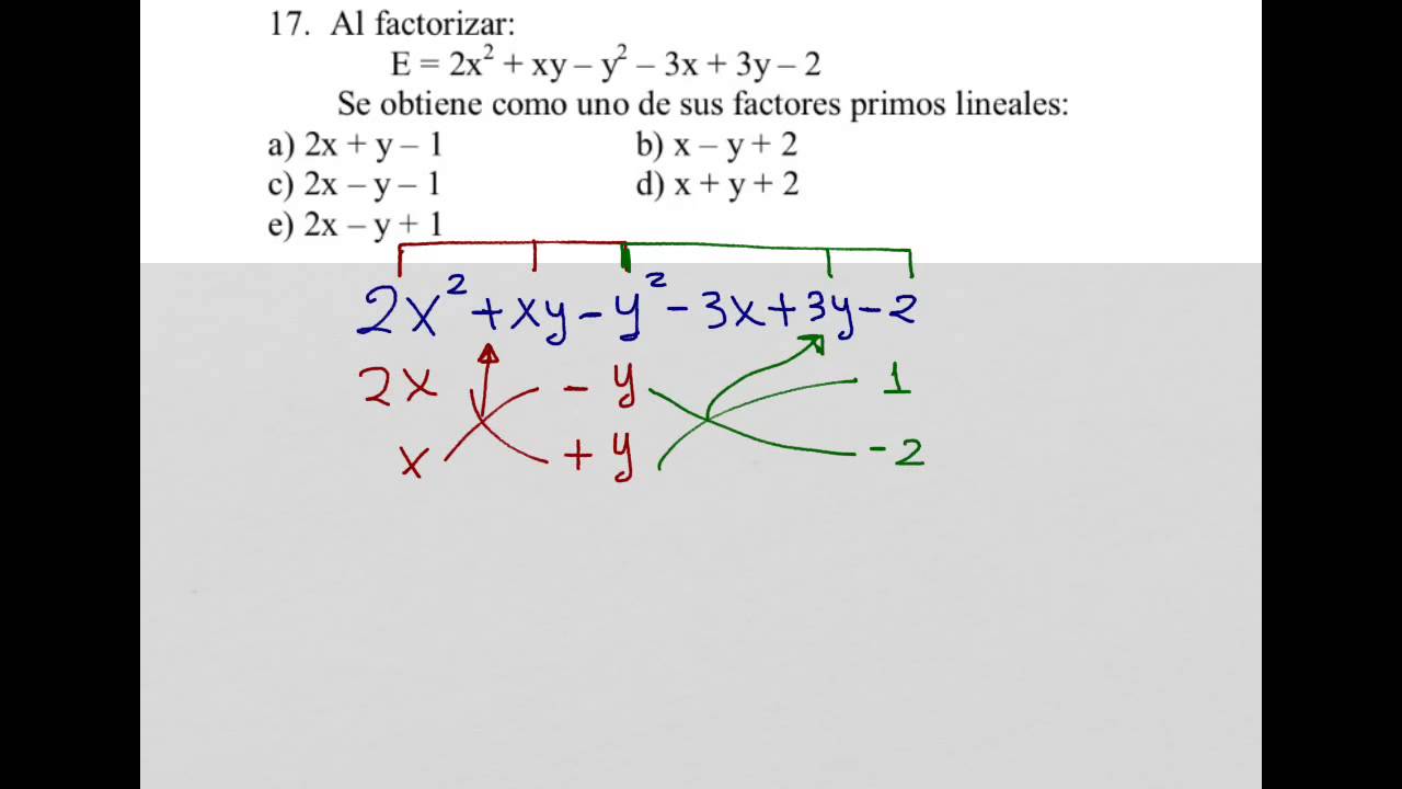 Factorizar 2x 2 xy y 2 3x 3y 2 Por Aspa Doble YouTube