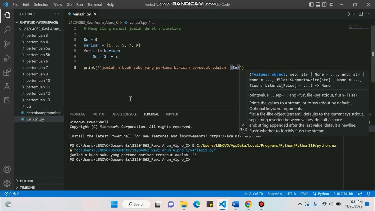 Kode python: Barisan dan Deret Aritmatika - YouTube
