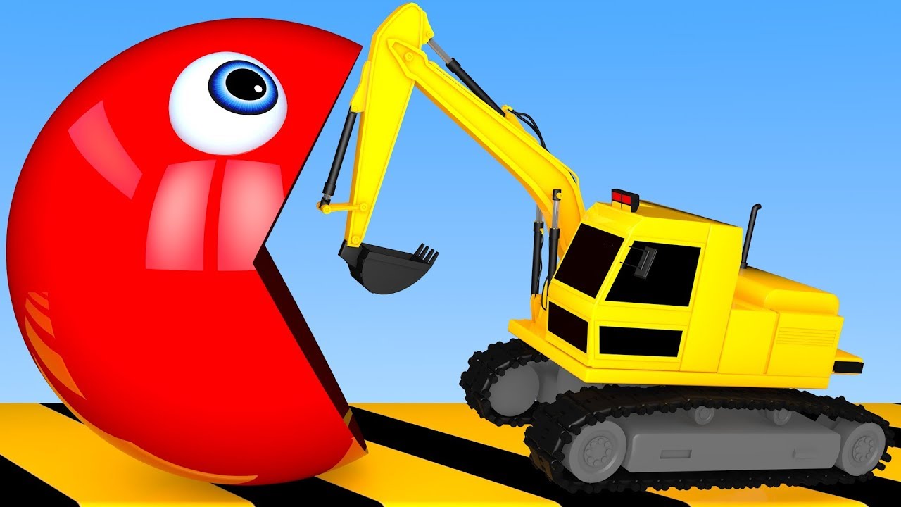 Learn Colors with PACMAN and Excavator Water Pipe Street Vehicle for ...