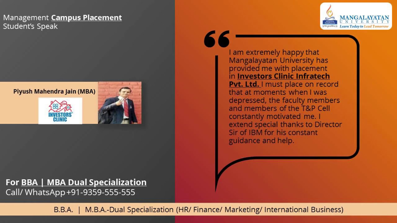 Mangalayatan University: MBA Students Testimonial | Students Speak ...