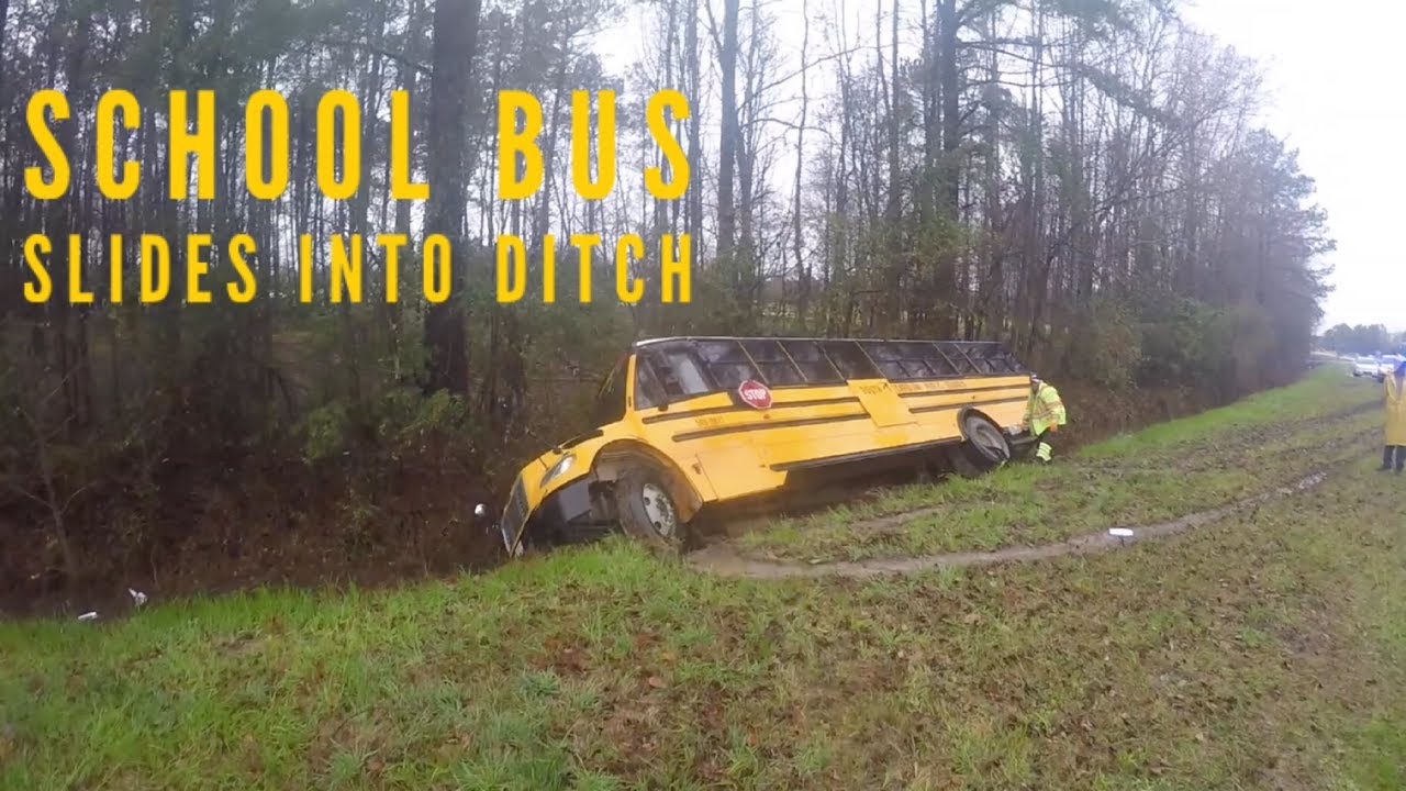School Bus Slides Into Ditch - YouTube
