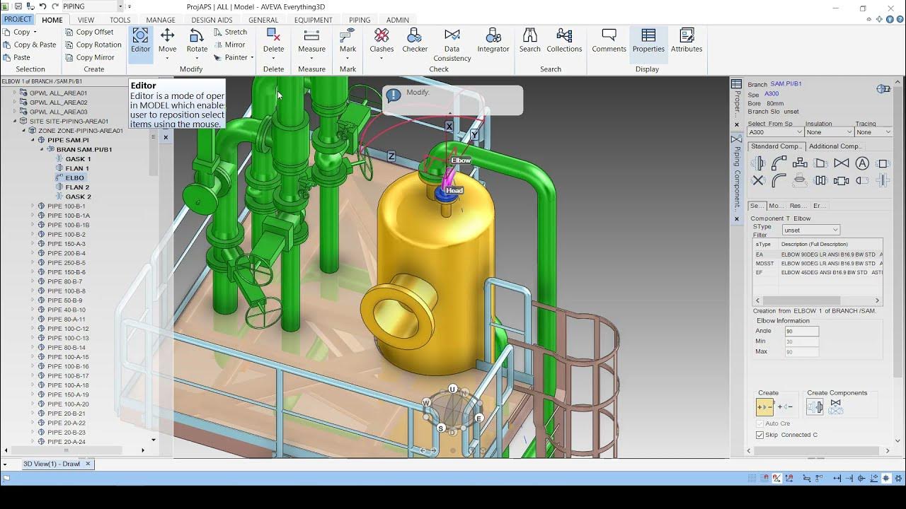 E3D (Aveva) | A very fast way to model piping by using Model Editor ...