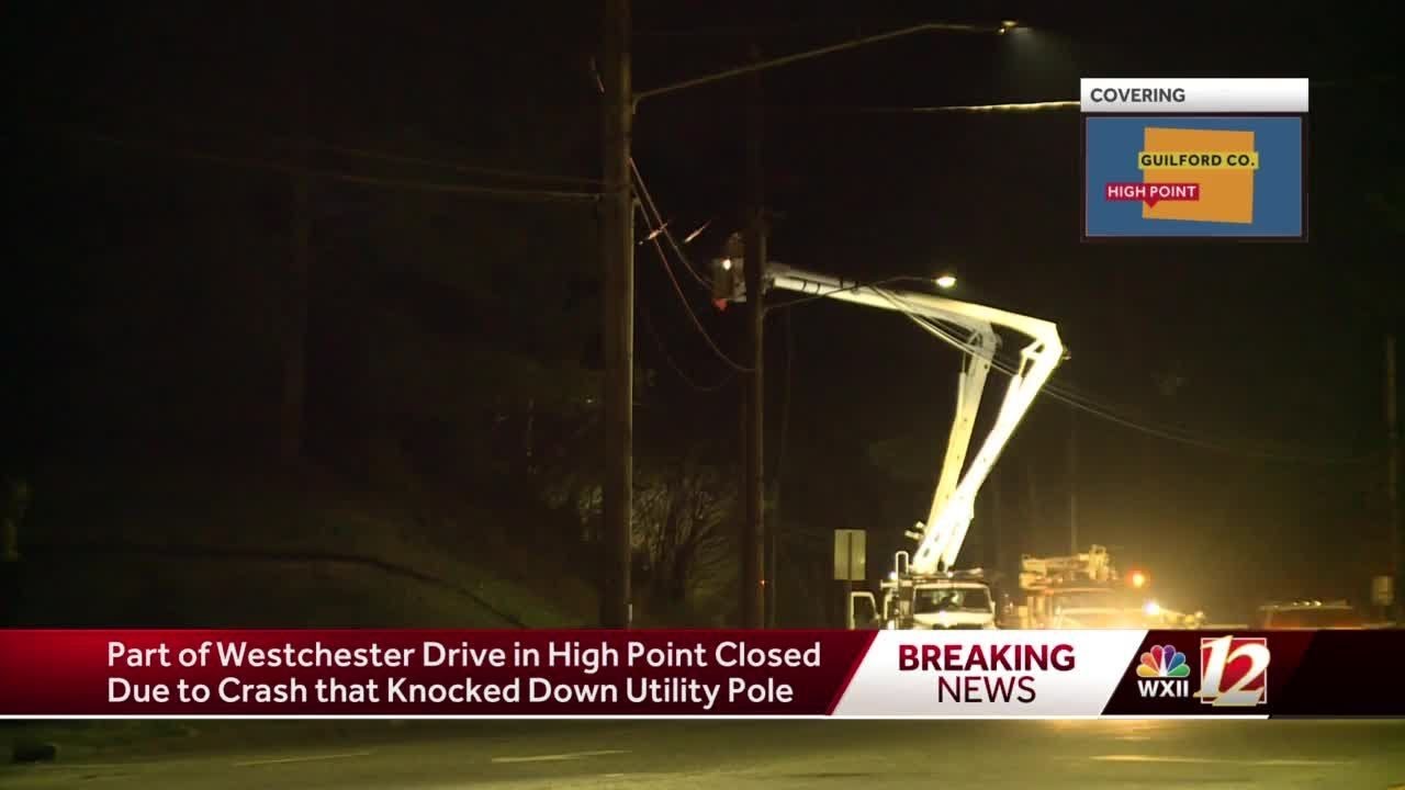Crash knocks down utility pole in High Point - YouTube