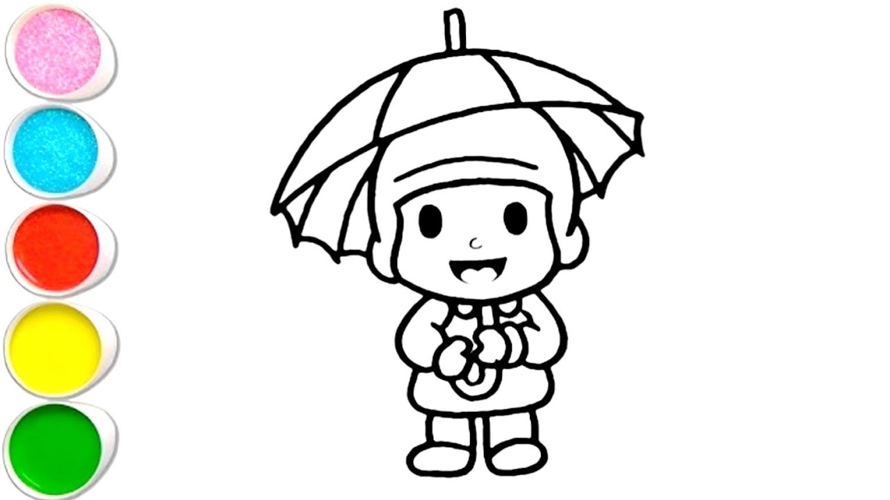 How to draw cute pakoda with umbrella drawing painting colouring for ...