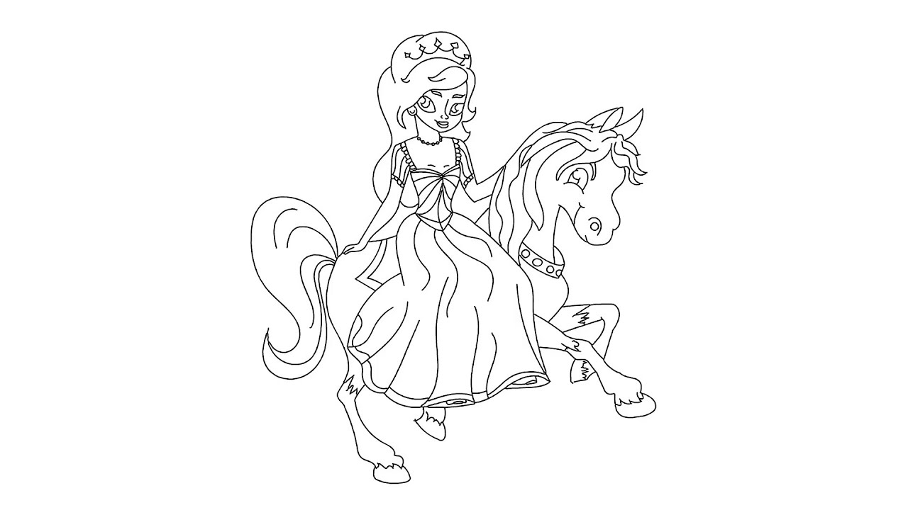 How to Draw Princess on Horse Step by Step Video Tutorial - YouTube