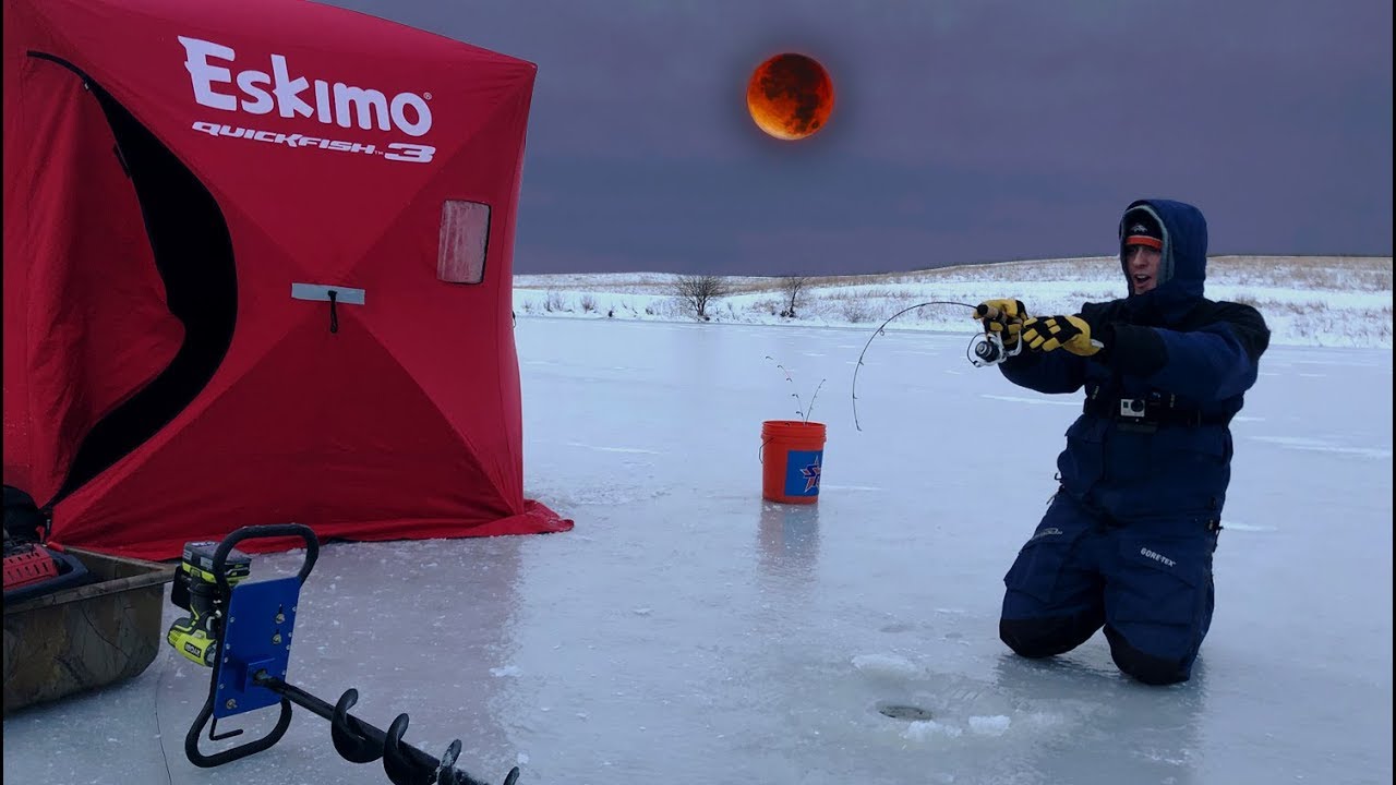 ICE FISHING during the SUPER BLOOD WOLF MOON ECLIPSE! (EPIC) - YouTube