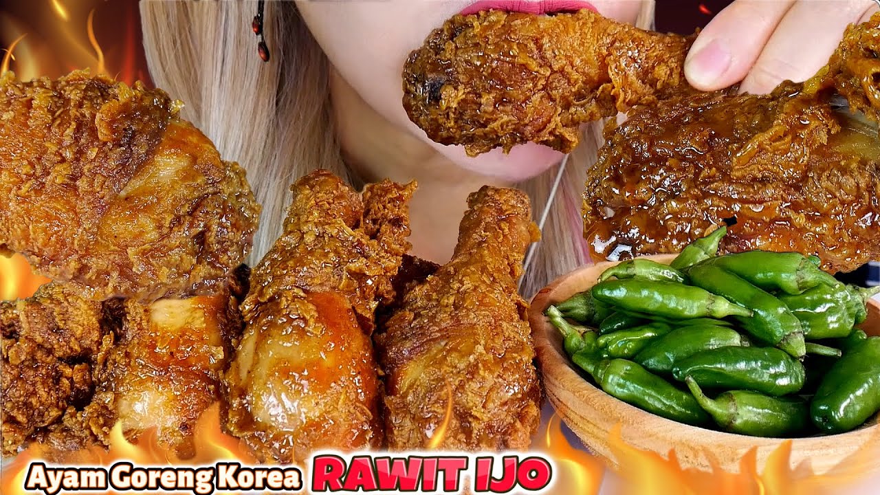 ASMR MUKBANG 🍗😋AYAM GORENG PEDAS KOREA PAKE LALAPAN RAWIT IJO🔥SPICY ...