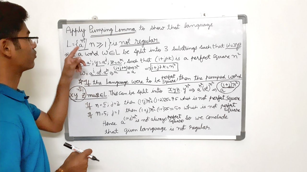 Pumping Lemma (For Regular Languages) | Solved example-3 L= { a^n^2 or ...