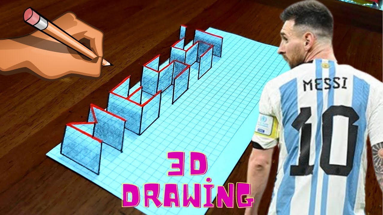 3D Messi Name Drawing | 3D Drawing of Messi Lettering | Messi Drawing ...