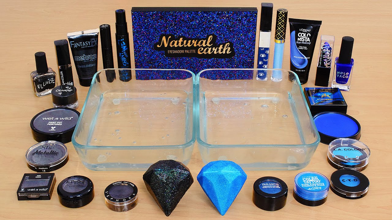 Black vs Blue - Mixing Makeup Eyeshadow Into Slime ASMR 397 Satisfying ...