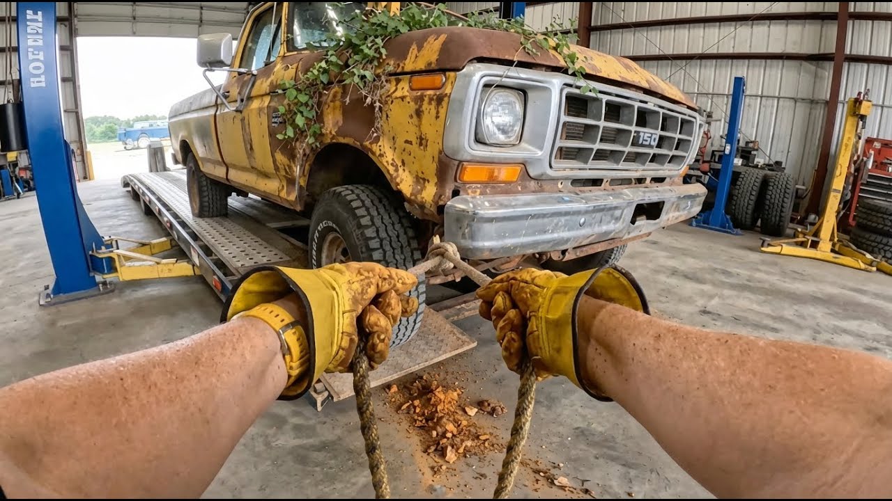 Restoration of a rusty Yellow 1967 Ford F-150 in an Alamogordo junkyard ...