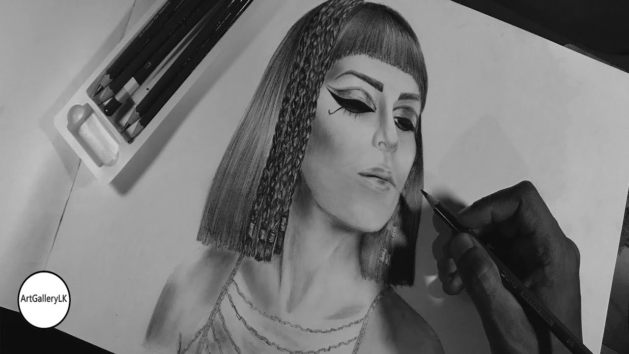 cleopatra drawing sketch pencil| how to draw egyptian queen realistic ...