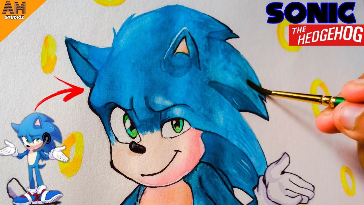 Let's Draw Sonic The Hedgehog | Watercolor painting Sonic | AM STUDIOZ ...