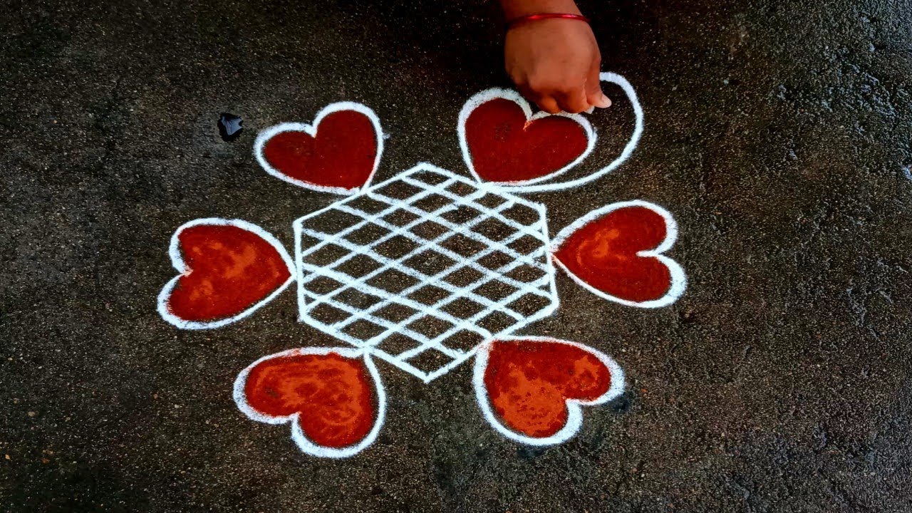 Valentine's Day 2021 rangoli|heart shapes kolam |maasi madham kolam ...