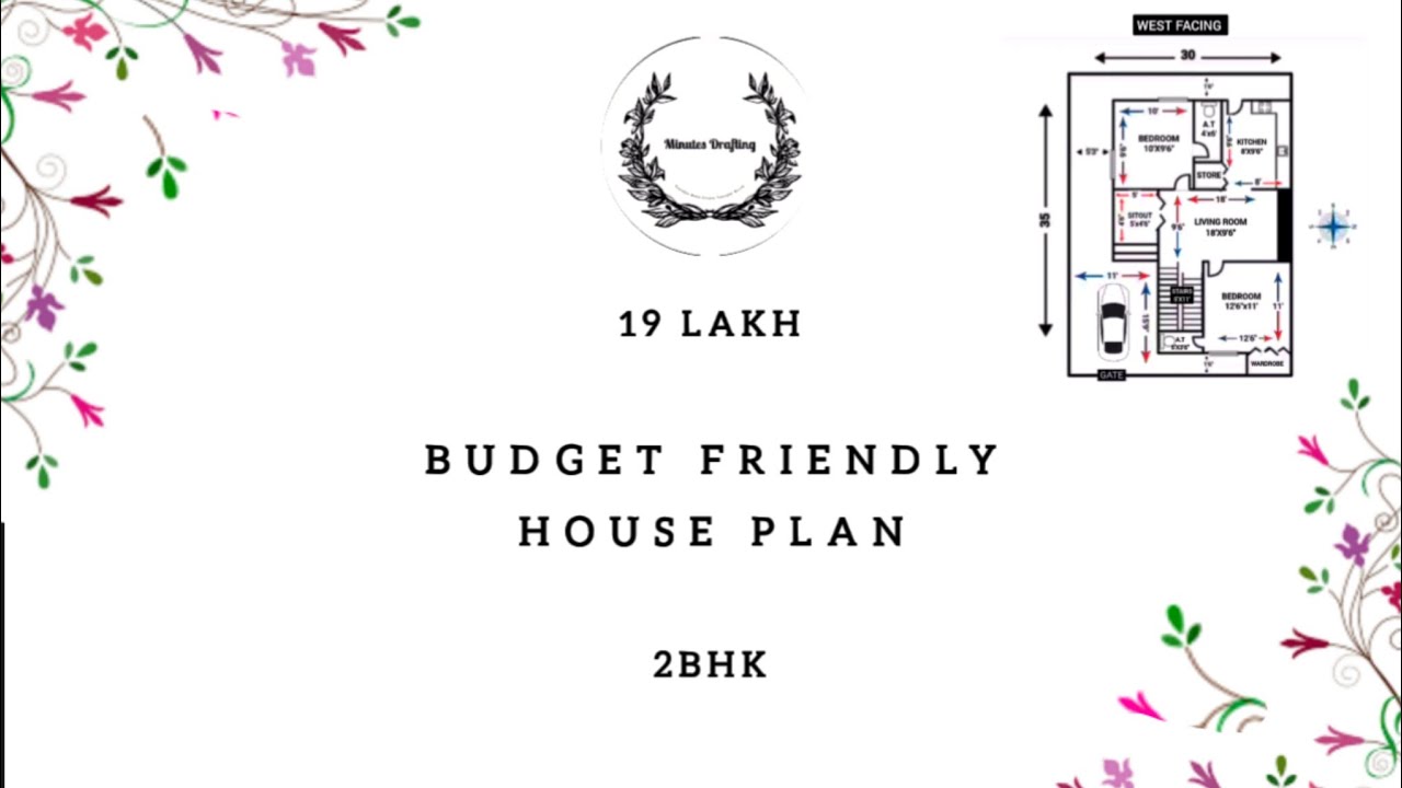 30x35 West Facing House Plan | 2BHK | 19 Lakh | 1050 Sqft House Ideas ...