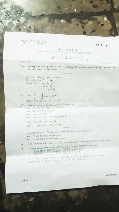 25/05/2024 (QT) Quantitative Techniques MBA first Semester Davv indore # India - YouTube