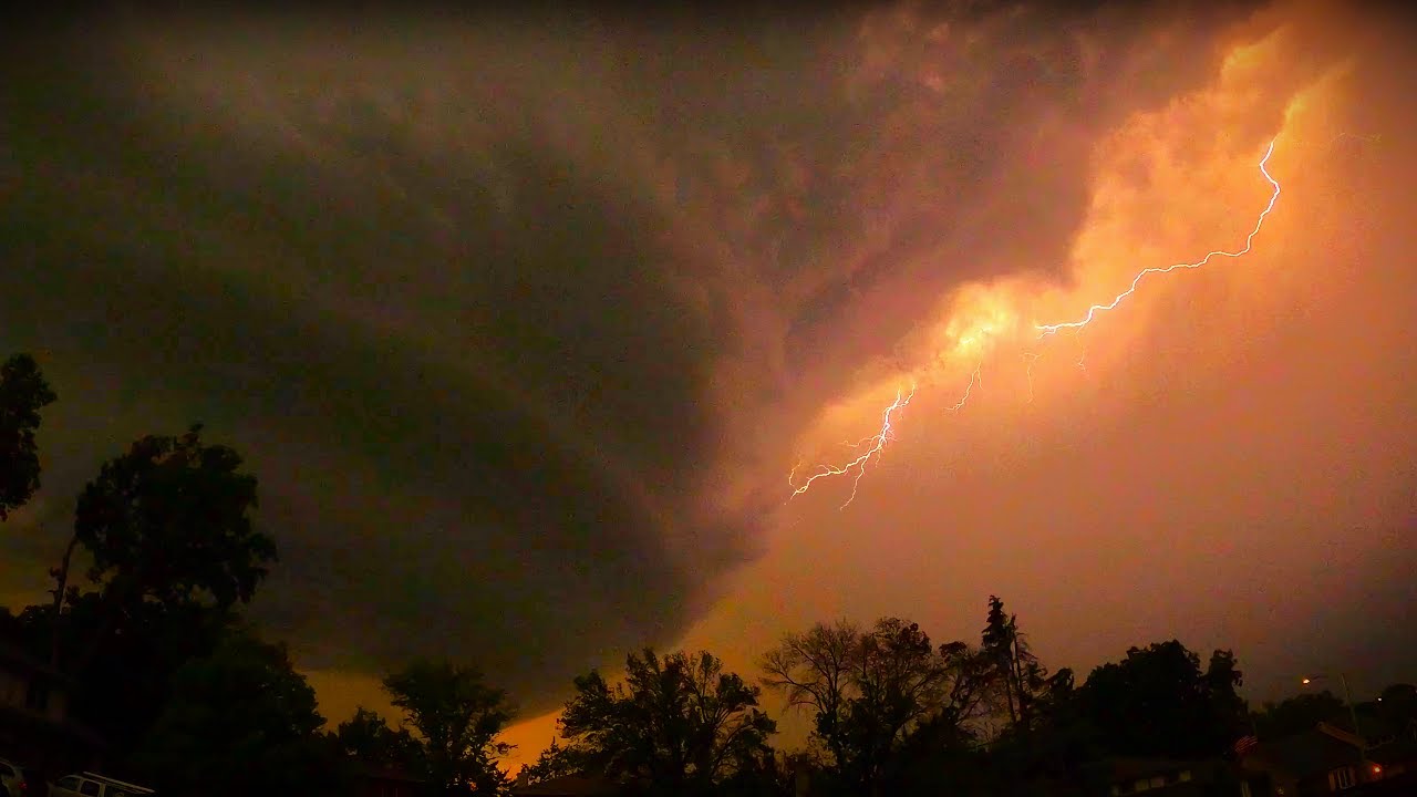 Dazzling lightning and approaching supercell thunderstorm at sunset in Omaha, Nebraska - 12 Jun ...