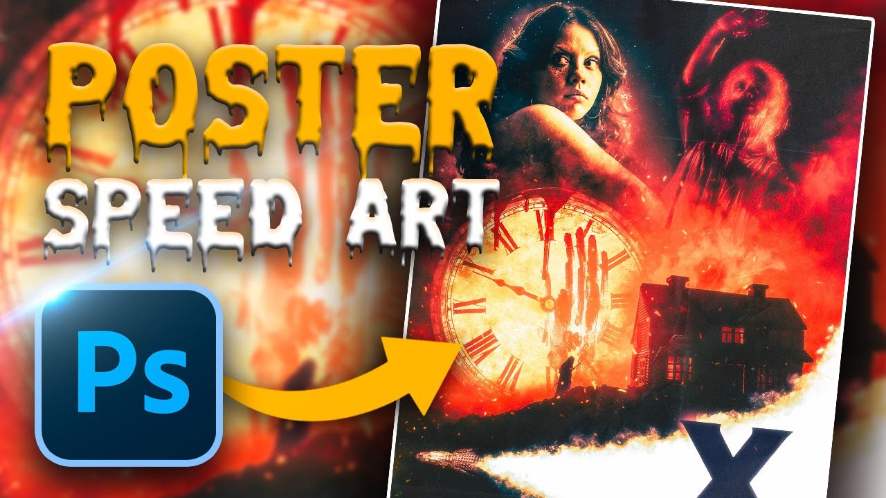 Making a X PHOTOSHOP Horror Slasher POSTER A24 style! Speed Art Time ...