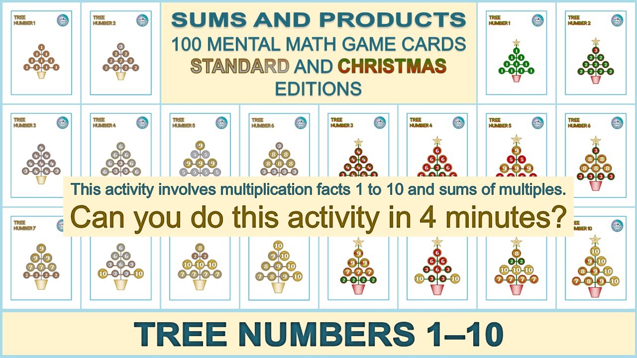 Sums and Products Mental Math Game Cards: Tree Numbers 1–10 - YouTube