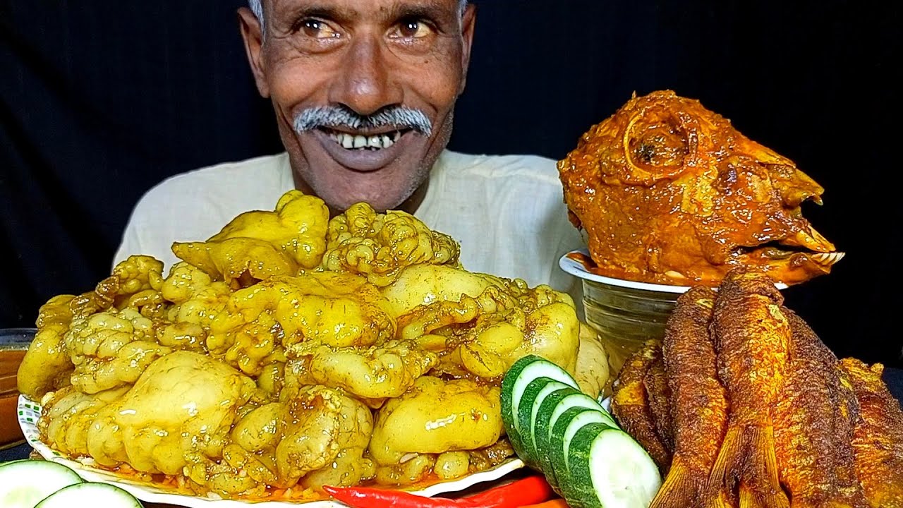 Eating Most Oily Mutton Fat Curry,Spicy Mutton Head Curry || Bata Fish ...