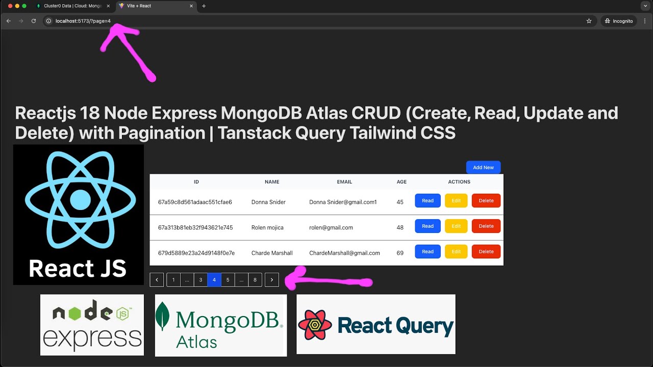 Reactjs 18 Node Express Mongodb Atlas Crud With Pagination Tanstack Query Tailwind Css Youtube