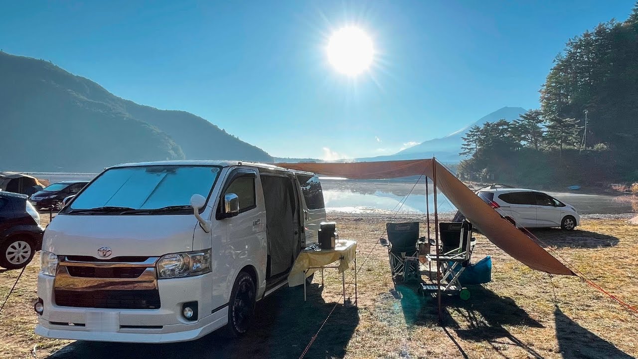 秋の湖畔で夫婦車中泊キャンプ♪【ハイエース車中泊の旅#24】Toyota Hiace Weekend Van Life - YouTube