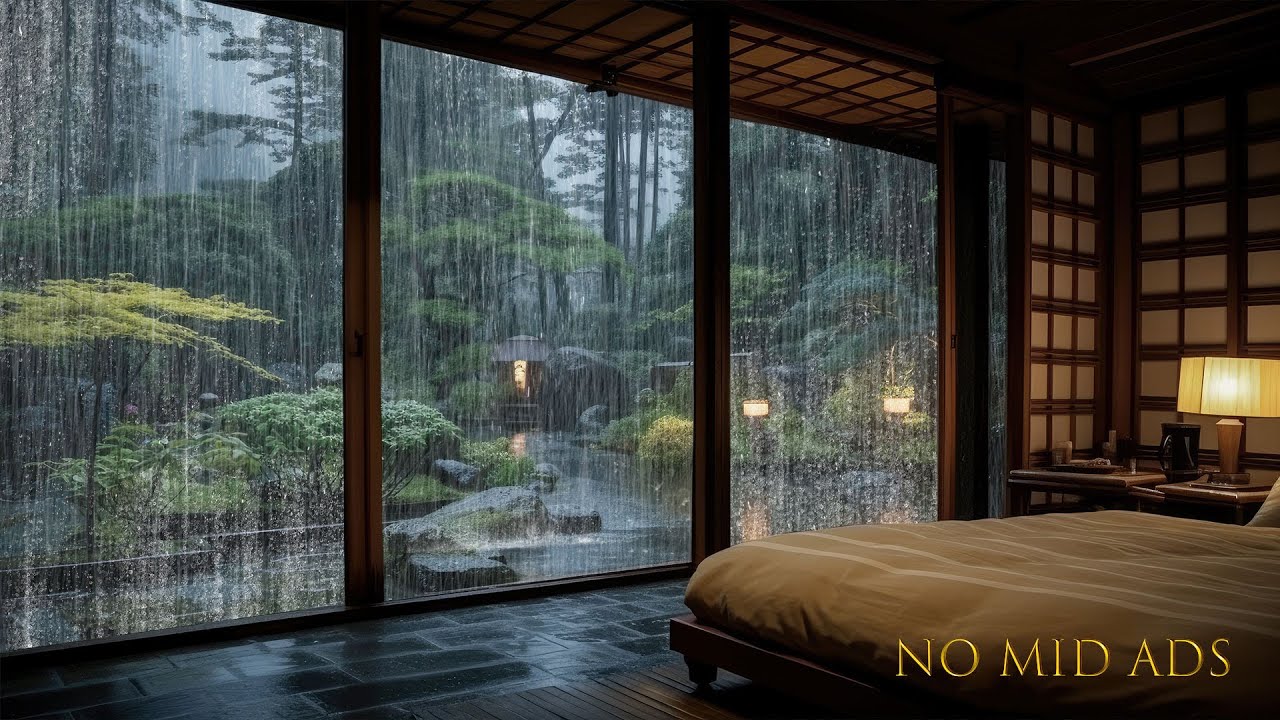 Best Rain Japanese Sounds for Sleeping ⛈ Heavy Rainstorm on Window for ...