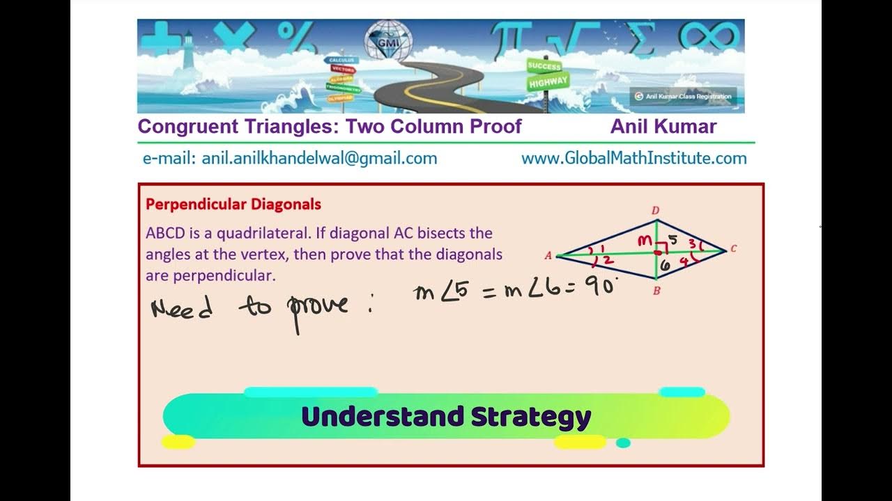 Two Column Proof Geometry A Diagonal bisects Angle Prove Perpendicular ...