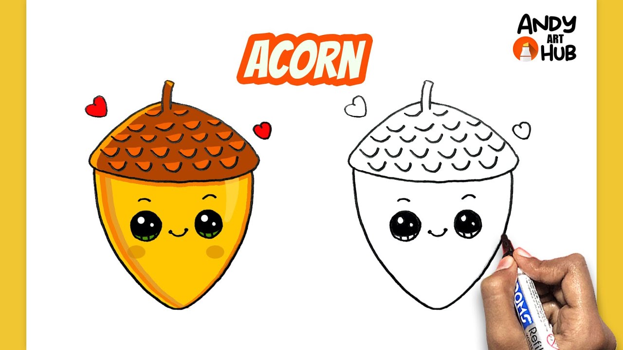 How to draw a cute little Acorn step by step | Thanksgiving day dinner ...