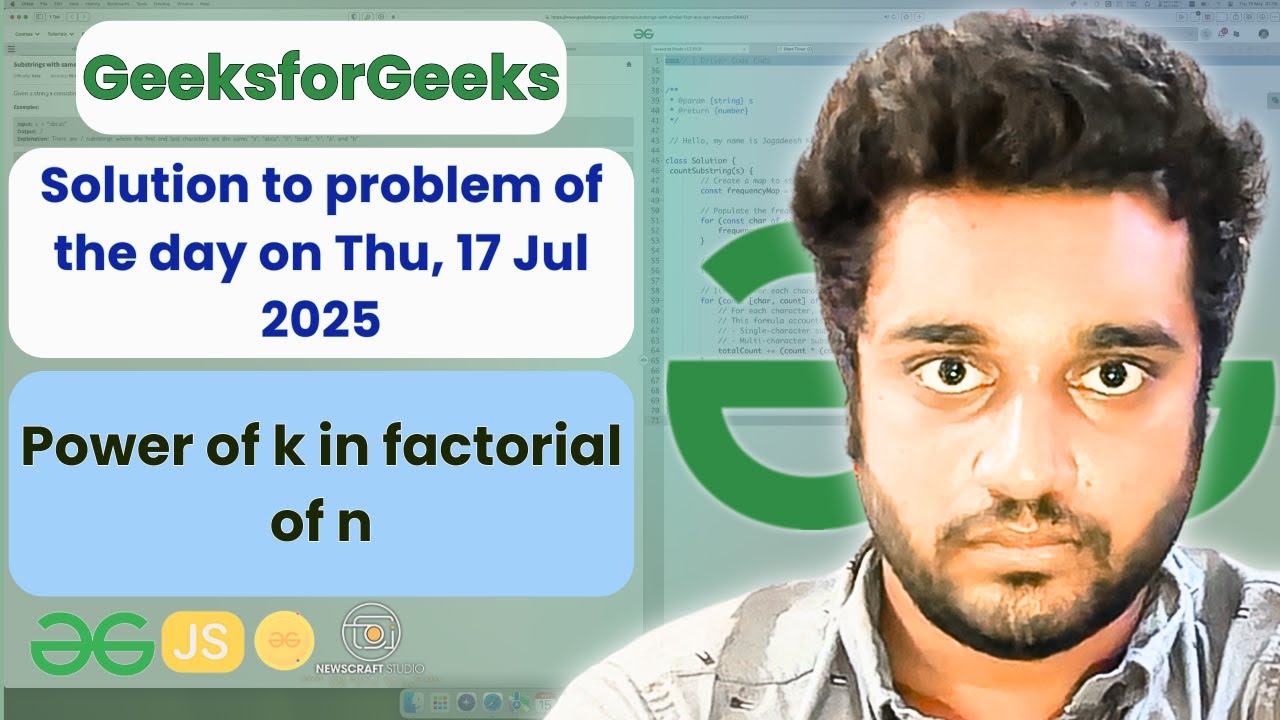 Power of k in factorial of n solved in JS | GfG | POTD | Streak 229 ...