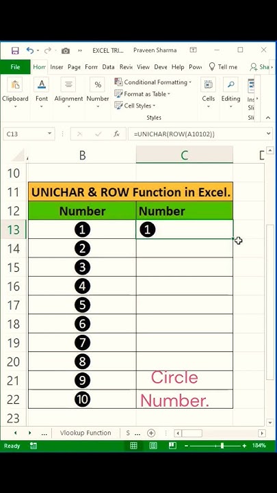 Excel_Trick__UNICHAR___ROW_Function_in_Excel._#excel_#exceltech #exceltech #computer - YouTube