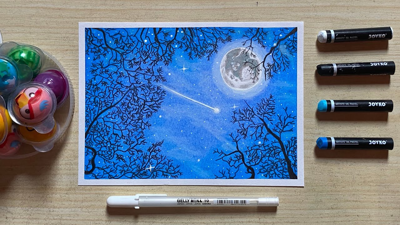 Beautiful Moon Drawing | Drawing Oil Pastel | step by step - YouTube