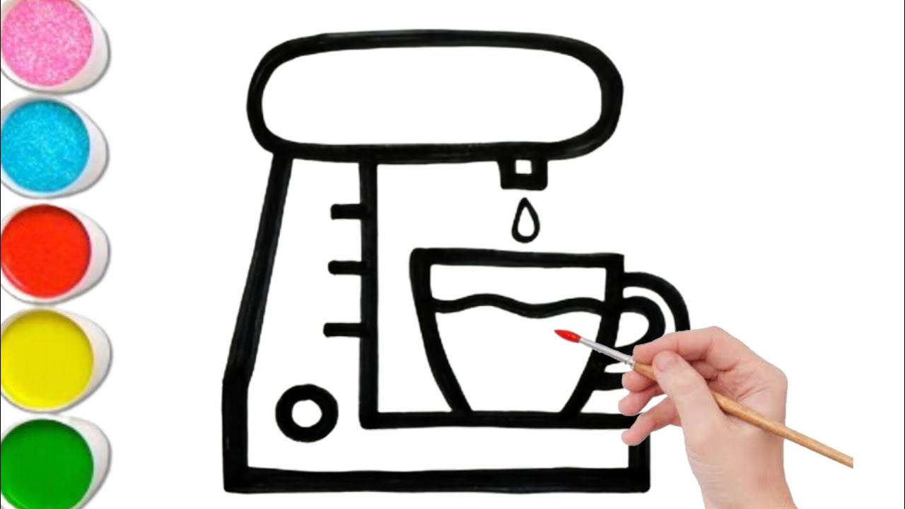 Coffee Machine Drawing and Coloring for Kids And Toddlers How to Draw ...