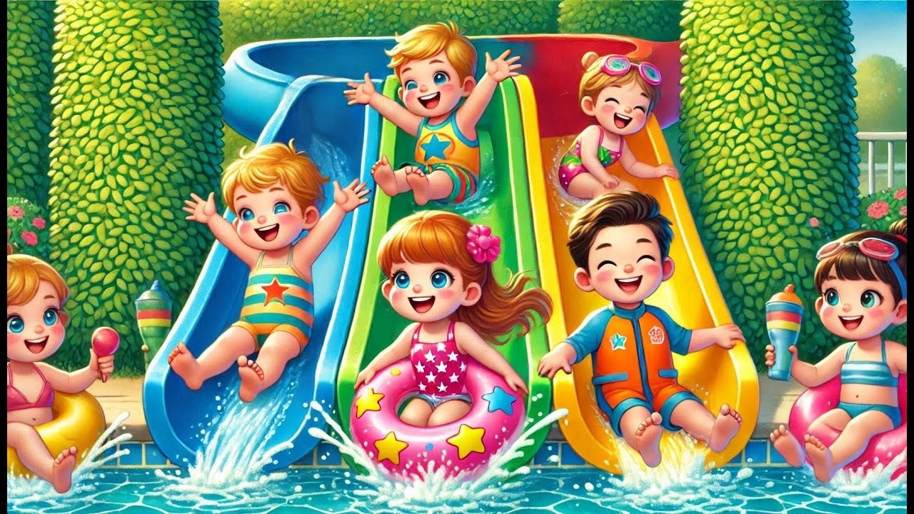 Mega Fun Swimming Pool Adventures for Kids | Slides, Songs | Colorful ...