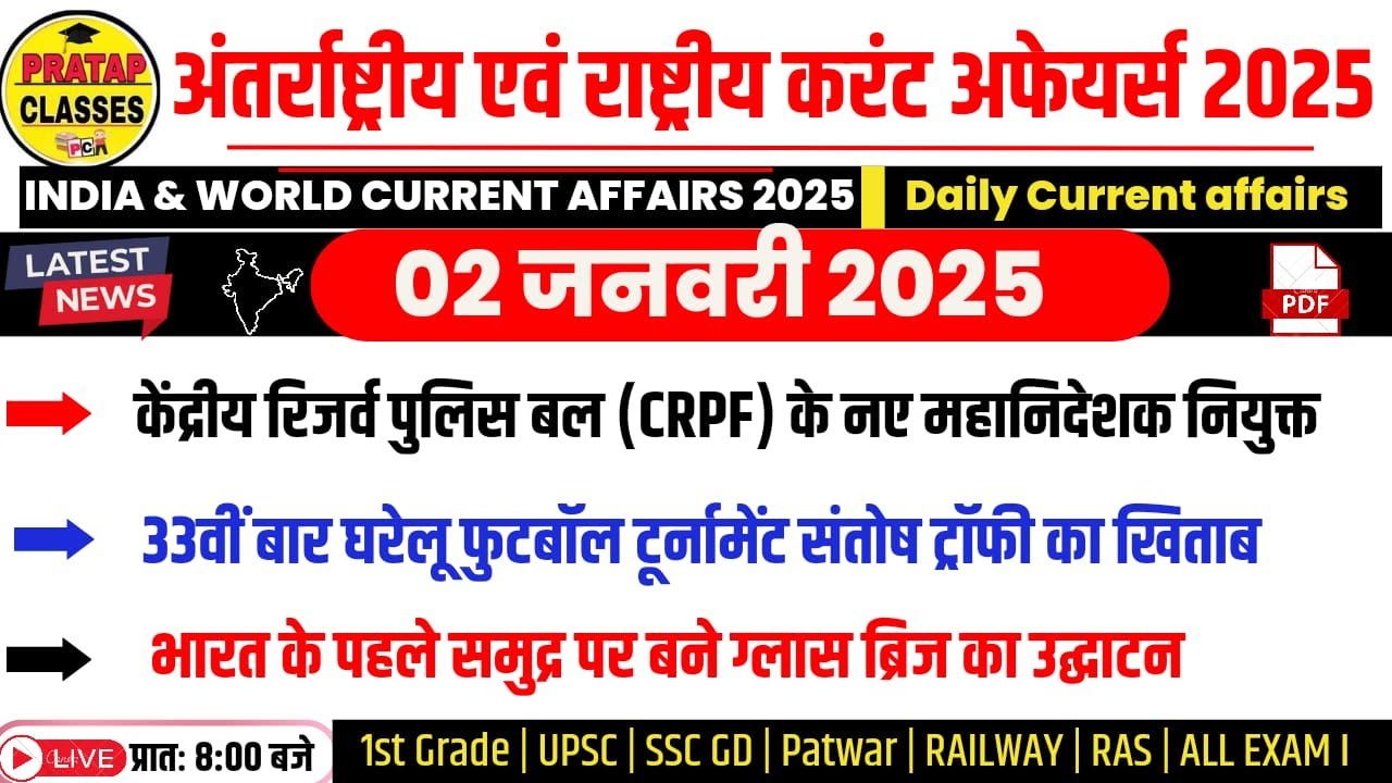 02 JANUARY 2025 India & World Current Affairs in Hindi || Rpsc, Upsc ...