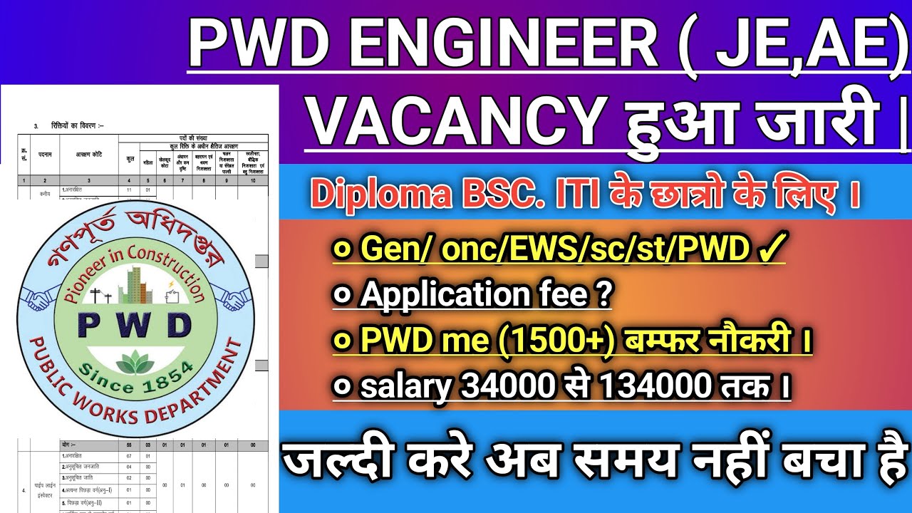 PWD JE AE VACANCY 2023 | PWD JE VACANCY 2023 | PWD AE VACANCY 2023 ...