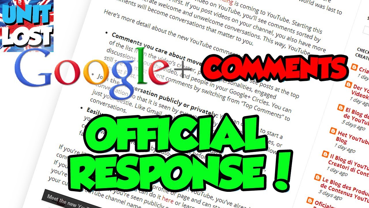 Google+ Comments - OFFICIAL YouTube Response - YouTube