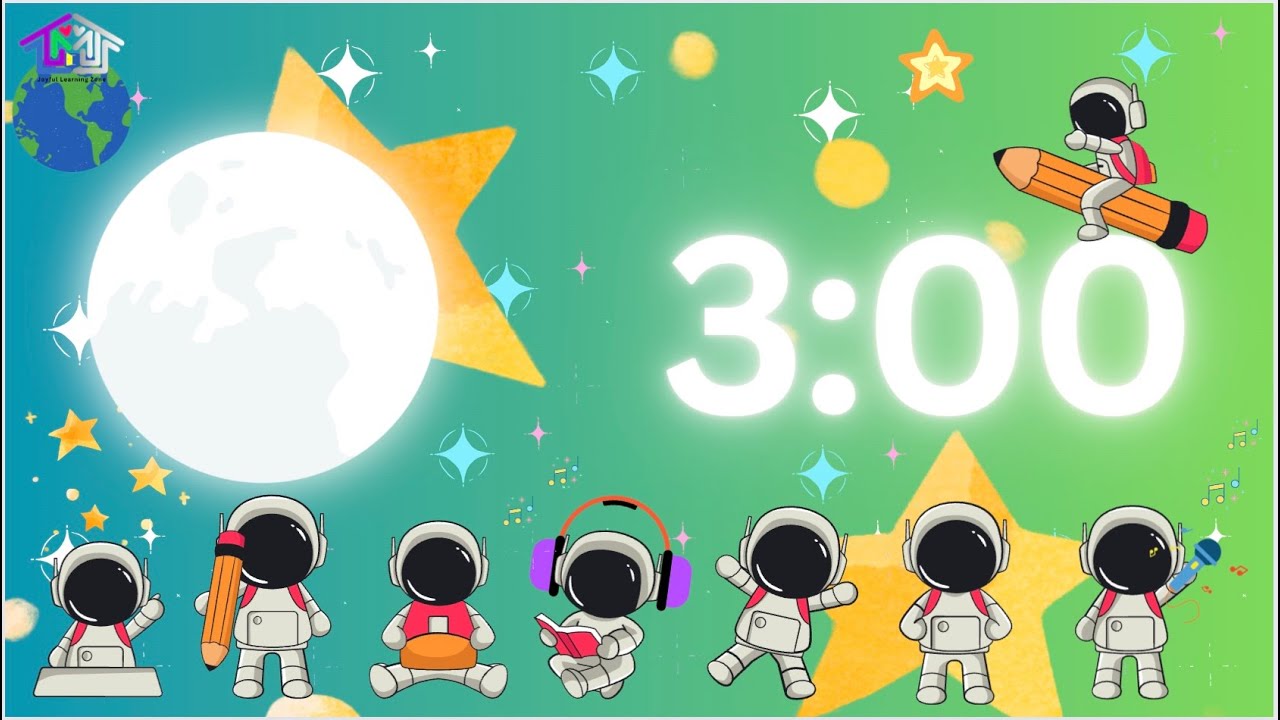 3-Minute Countdown Timer with Alarm| Space | Astronaut 🤍🎼⏰ 👨🏼‍🚀🌎 🌕 ...