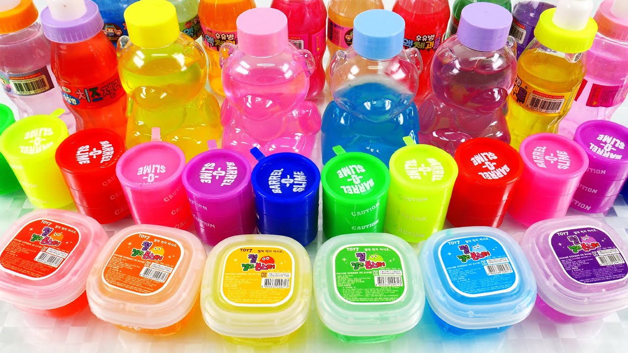 Satisfying Video How to make Rainbow Milk Barrel Slime Mixing All My ...