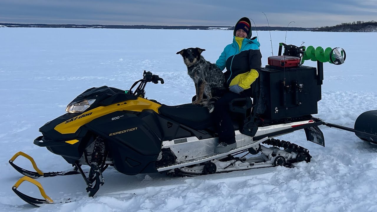 Snowmobile ice fishing storage box - YouTube
