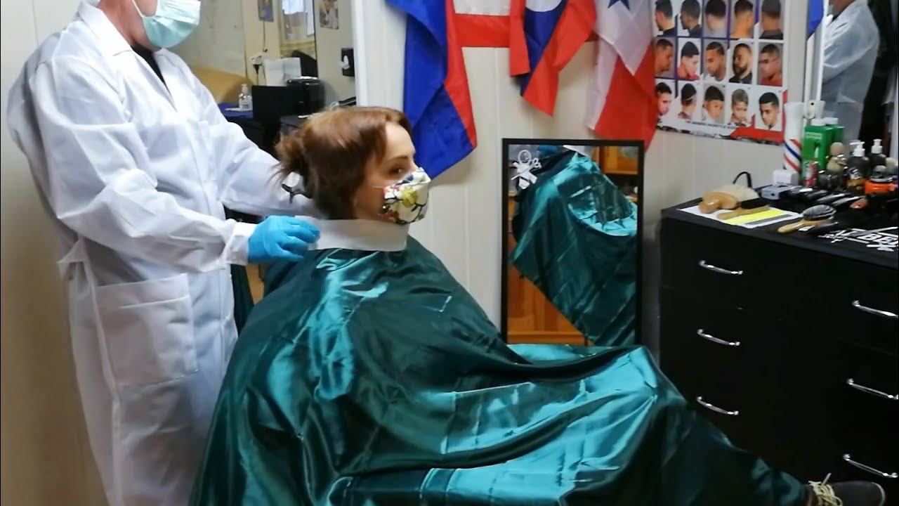 ASMR barbershop girl caped for haircut 💈 - YouTube