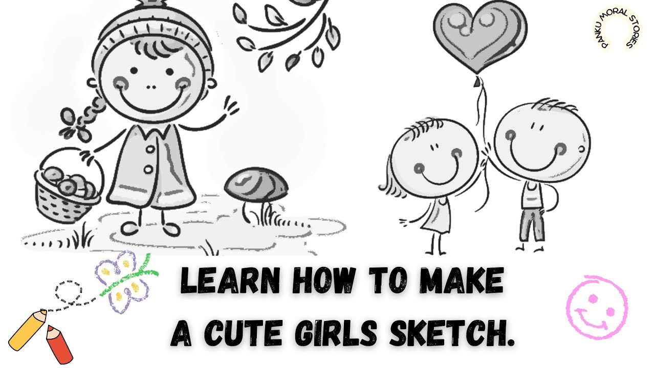 Girls sketch drawn for Kids & Toddlers |Basic drawings challenge for ...