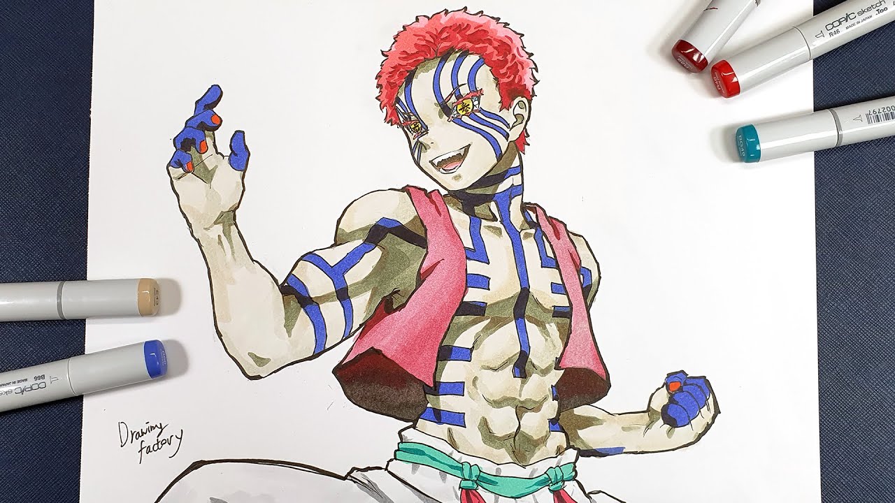 Drawing Akaza - Demon Slayer: Kimetsu no Yaiba | 鬼滅の刃 猗窩座 | 귀멸의 칼날 아카자 ...