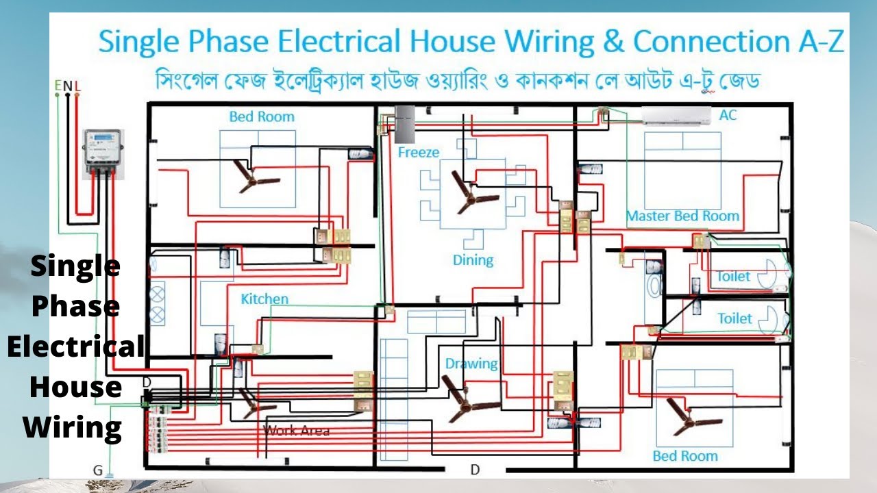 Single phase electrical house wiring & connection A-Z. - YouTube