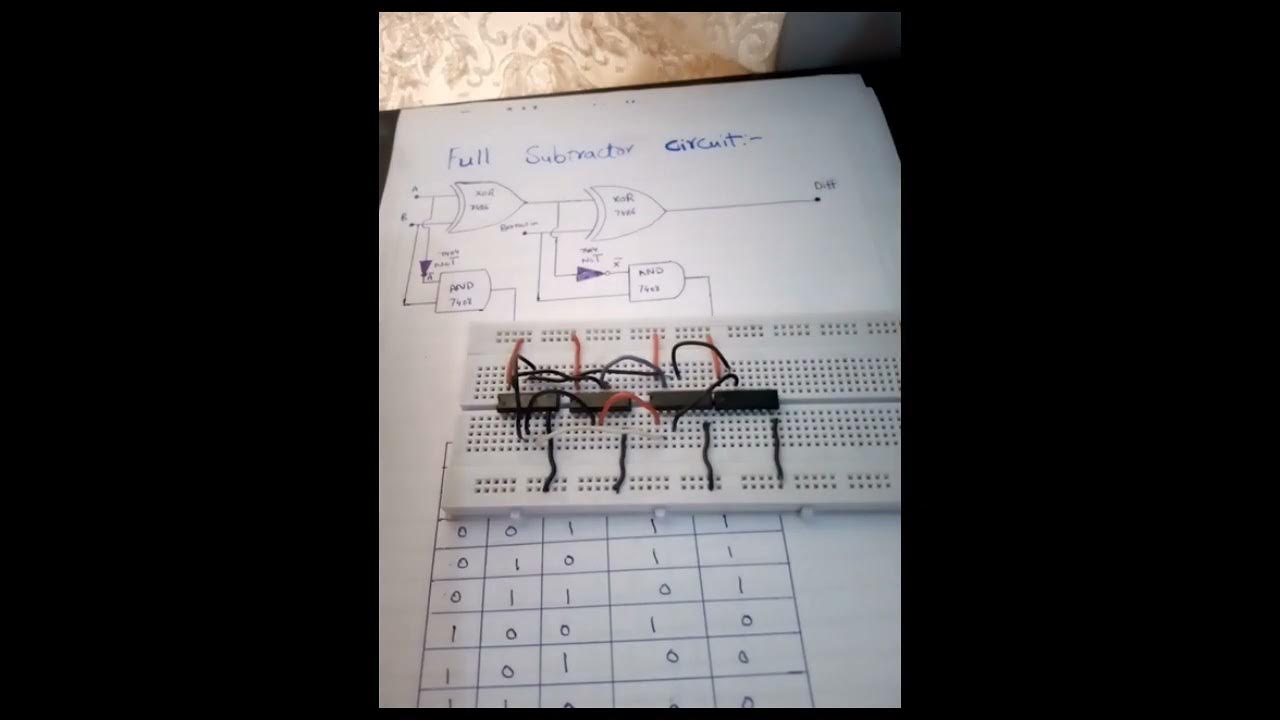 full subtractor circuit practical/experiment - YouTube