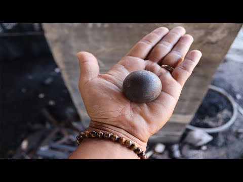 FORGED IN FIRE TO MAKE SPEAR FROM BEARING BALL.