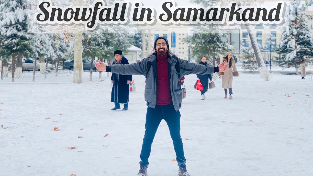 Snowfall in Samarkand ️ | Enjoying and having fun with friends in snow ...